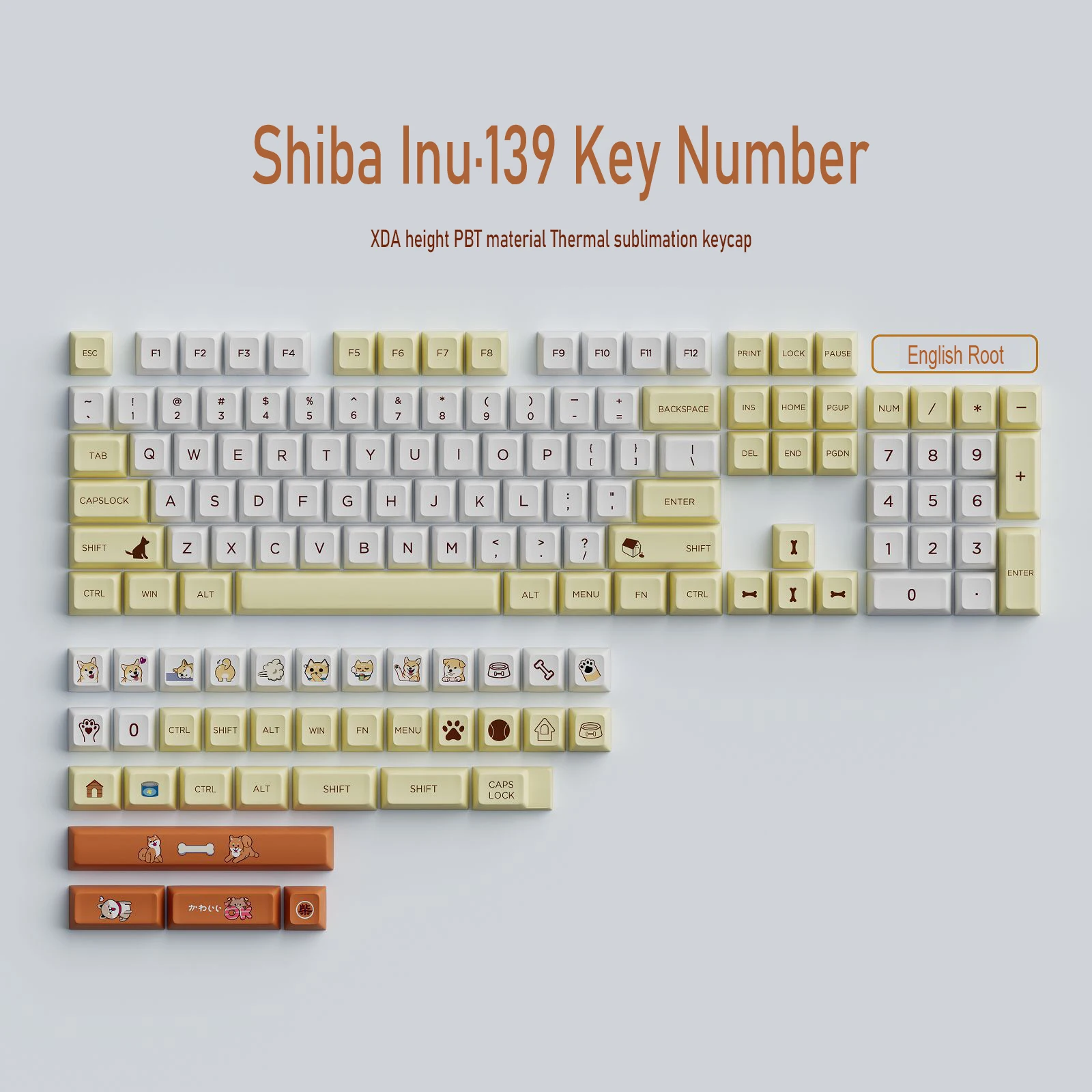 139-Key-PBT-White-Yellow-Chaigou-Mechanical-Key-Cap-XDA-Height-MX-Open ...