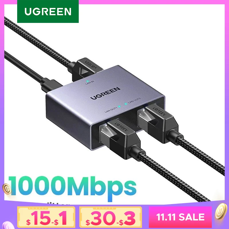 UGREEN-1000Mbps-RJ45-Splitter-1-to-2-Ethernet-Adapter-Lan-Connector ...
