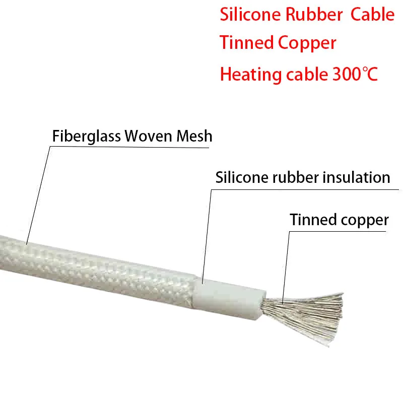 Goma de silicona de fibra de vidrio, Cable de calefacción de alta temperatura, núcleo de cobre ...