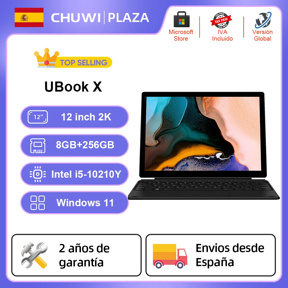 CHUWI Ubook X 2 IN 1 Windows Tablet 2K 12 Inch Intel i5-10210Y 8GB RAM ...