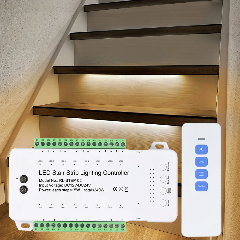 RF Remote Control PIR Motion Sensor Stair Lighting Controller Moving ...