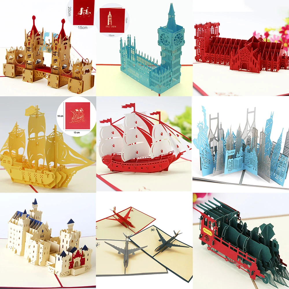 Pop UP 3D Birthday Cards World Attractions Card Business Invitation Boy ...