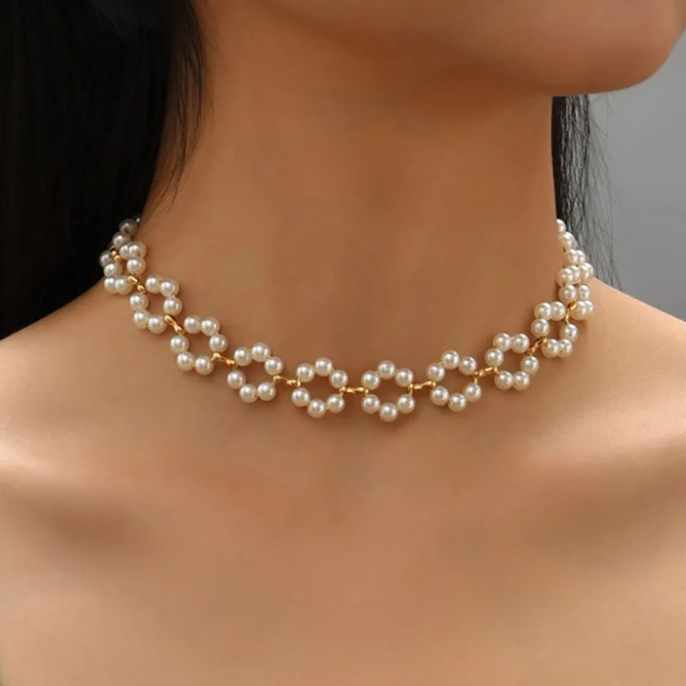 Fashion-Classic-Imitation-Pearl-Flower-Choker-Necklaces-for-Women ...