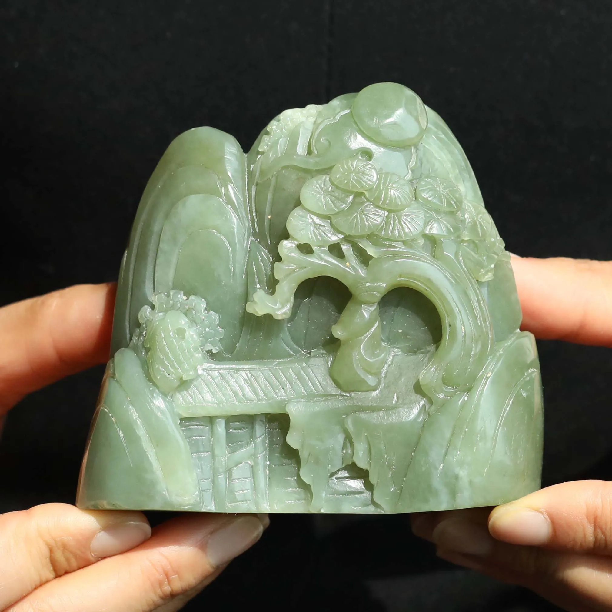 Old China Natural hetian Jade Hand Carved statue of landscape ...