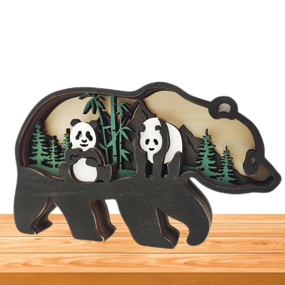 Panda Wooden Carving Ornament With Light - Cutegiftie