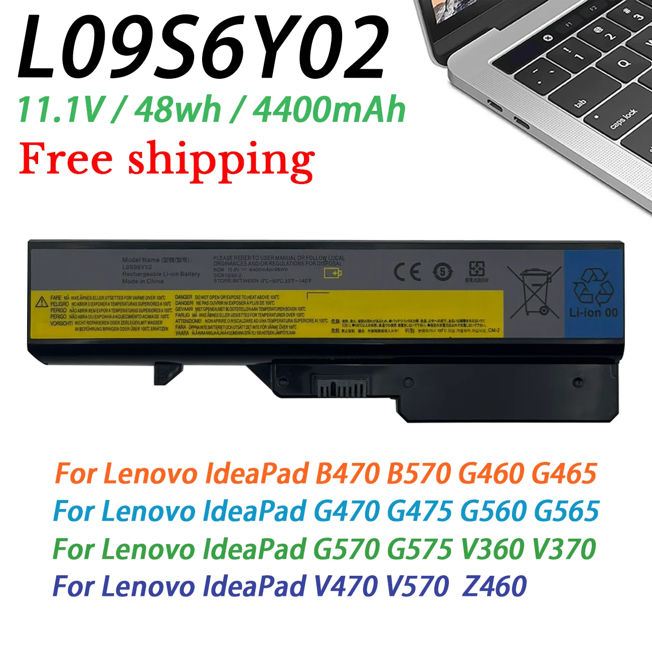 New-L09S6Y02-Laptop-Battery-for-Lenovo-IdeaPad-G460-G470-G570-G560-V360 ...