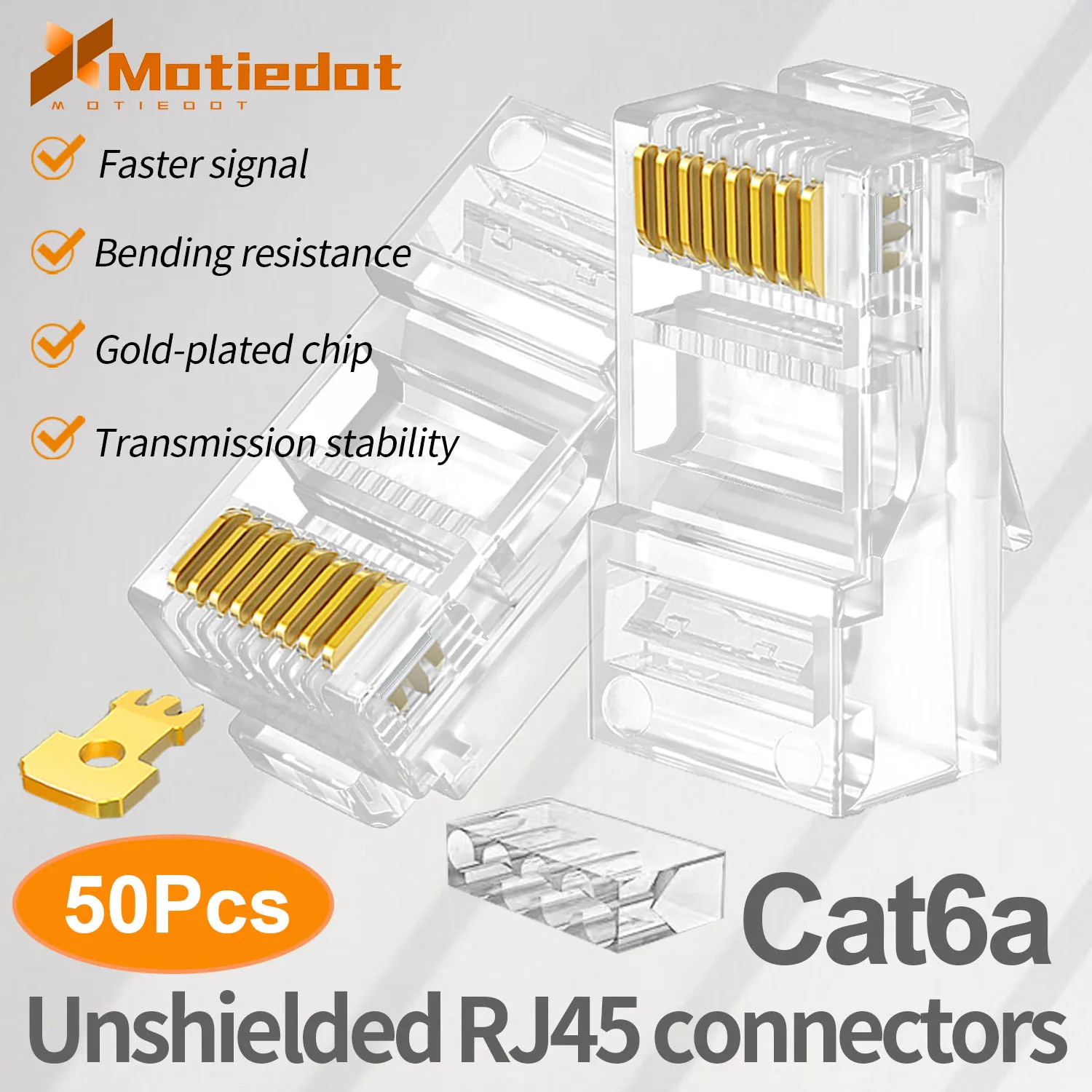 50Pcs-Cat6a-RJ45-Connector-8P8C-Modularity-UTP-Crystal-Head-Plug-Gold ...