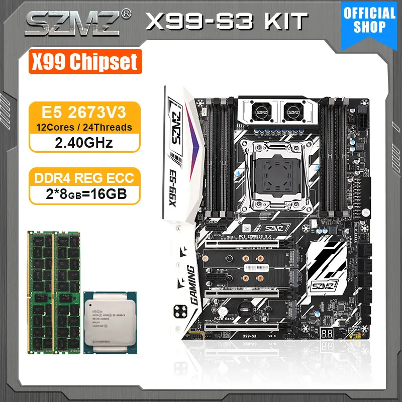 SZMZ X99 Kit Placa Mãe, LGA 2011 V3, Xeon E5 2673, CPU V3 + 16GB DDR4 RAM Combo| | - AliExpress
