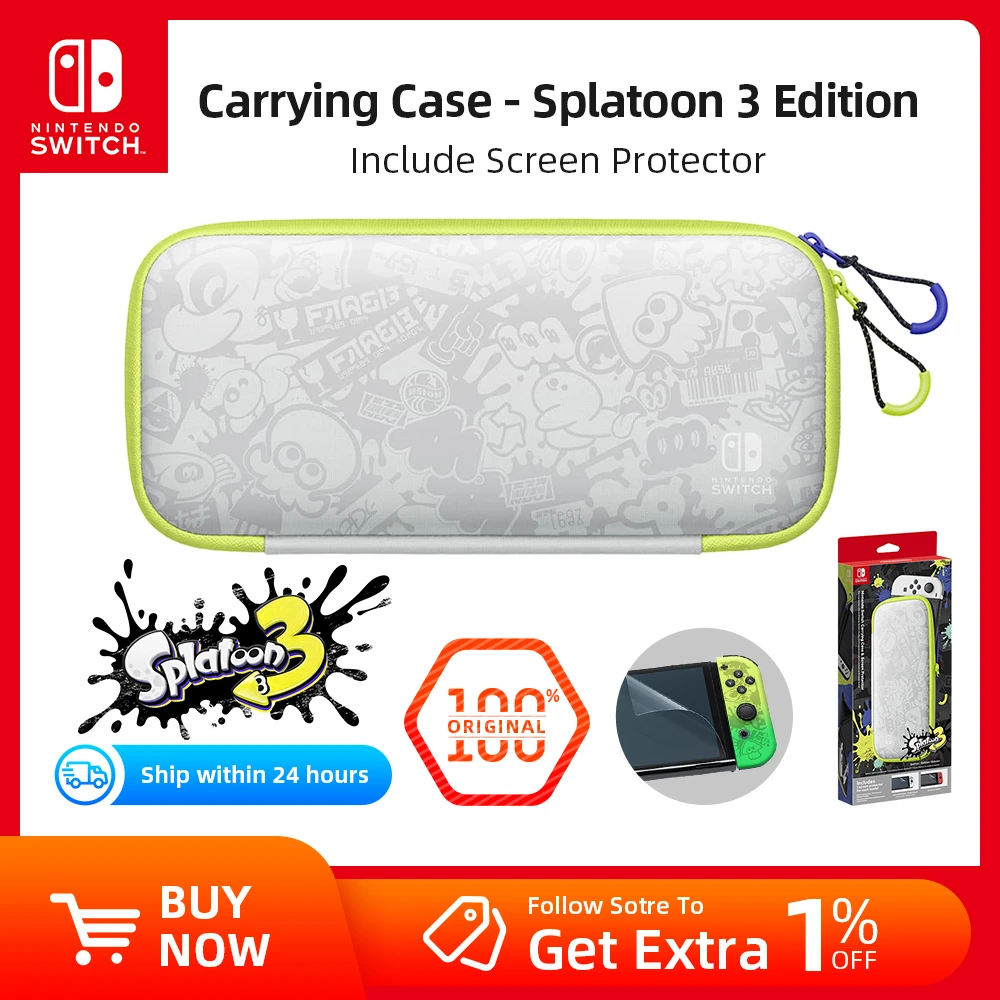 Nintendo Switch OLED Splatoon 3 Carrying Case Include Screen Protector ...