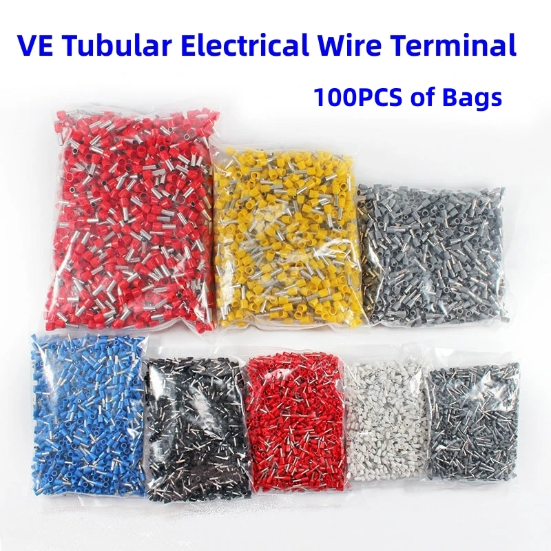 100PCS Of Bags VE Tubular Electrical Wire Connector Insulated Crimp ...