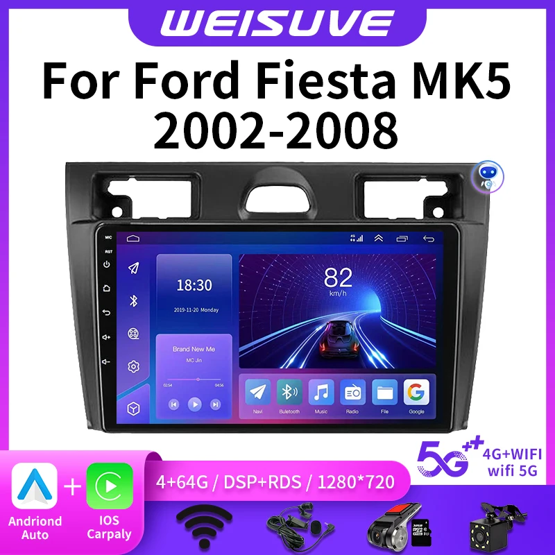 Android 12.0 Autoradio Voor Ford Fiesta Mk Vi 5 Mk5 2002 2008 ...