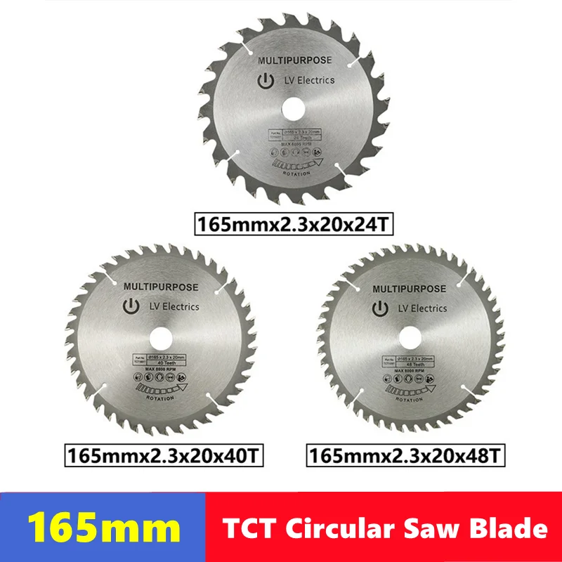 TCT 165mm carbide woodworking saw blade 24T/40T/48/60T, suitable for ...