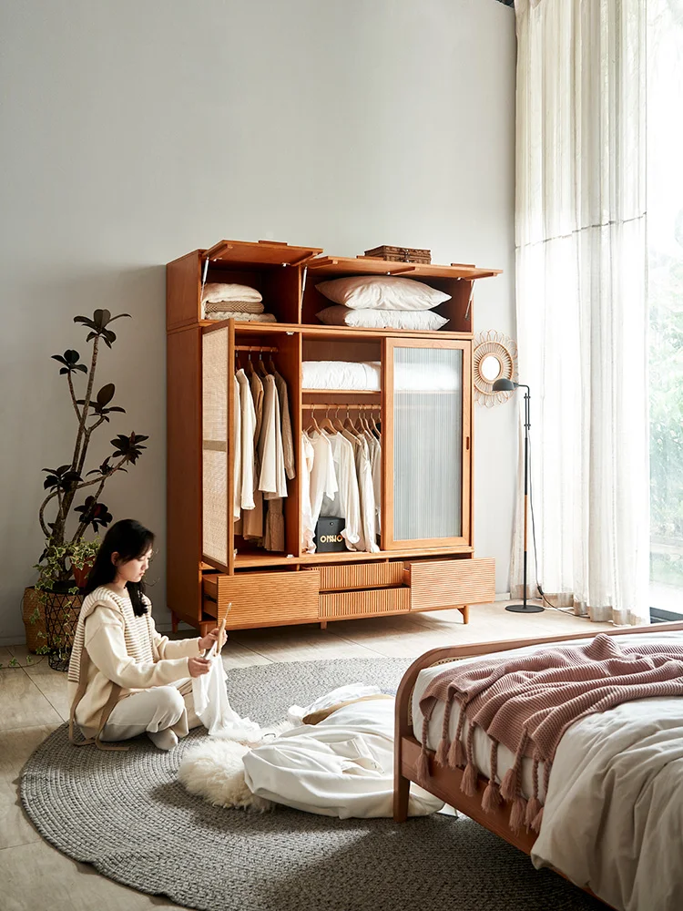 Japanese-style-solid-wood-wardrobe-bedroom-household-large-capacity ...