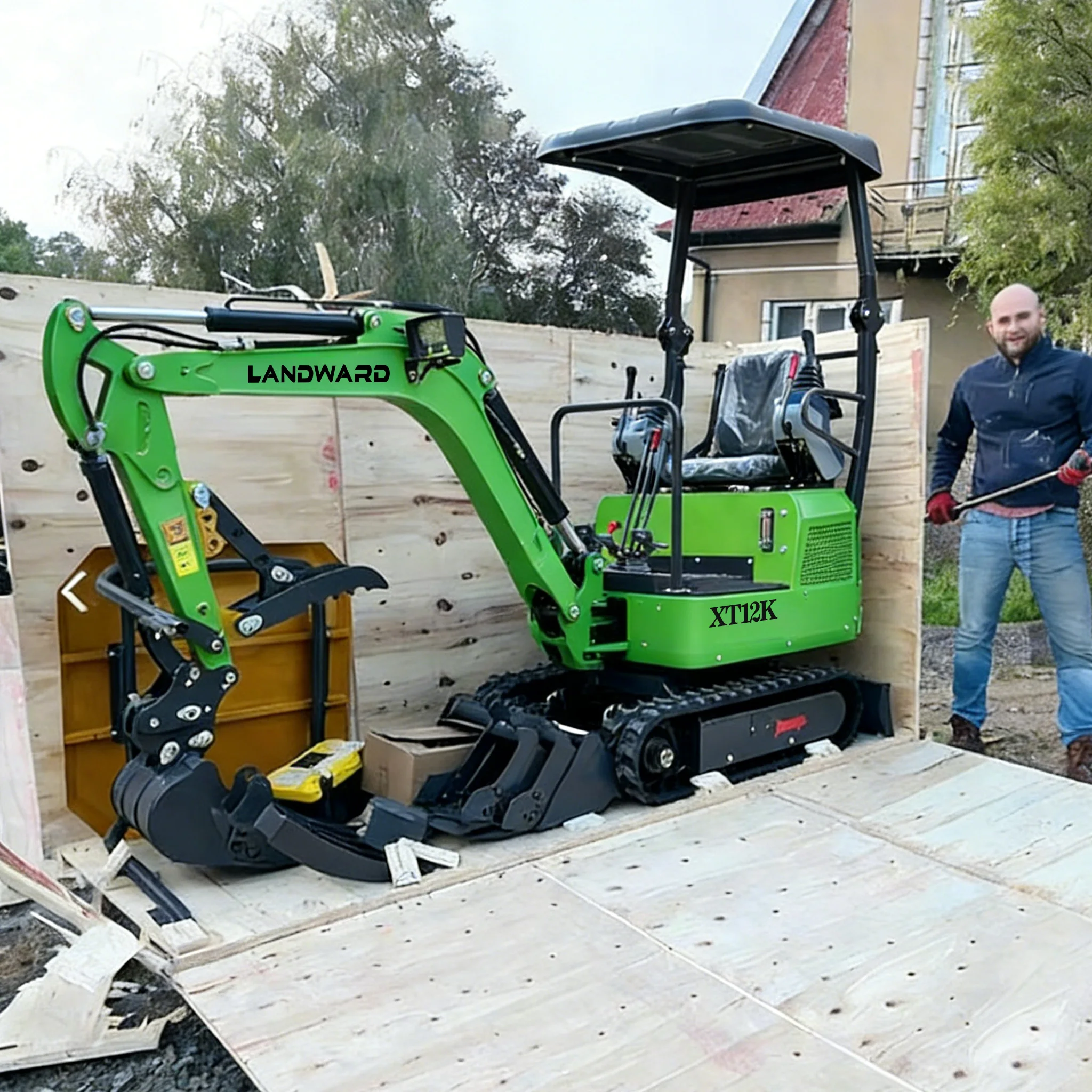 Mini-excavatrice de 1,2 tonne pour jardins familiaux, mini-excavatrice ...