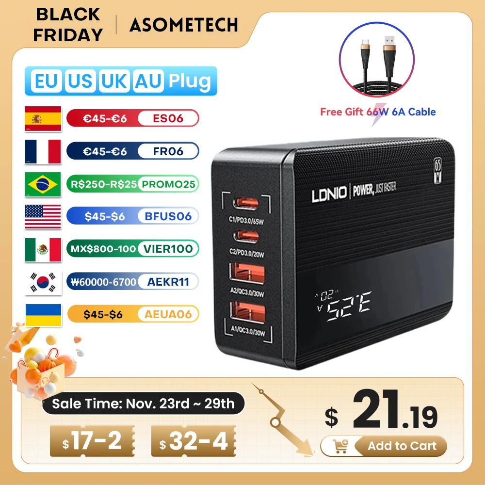 65W-USB-Charger-4-Port-Quick-Charge-QC4-0-QC3-0-PPS-PD-Multiple-Fast ...