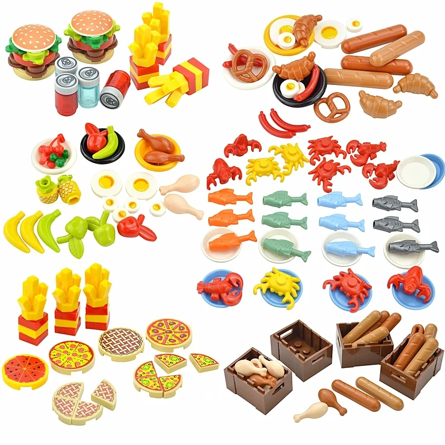 Kids Gift Mini Food Toys Building Blocks Hamburger Fries Bread Pizza ...