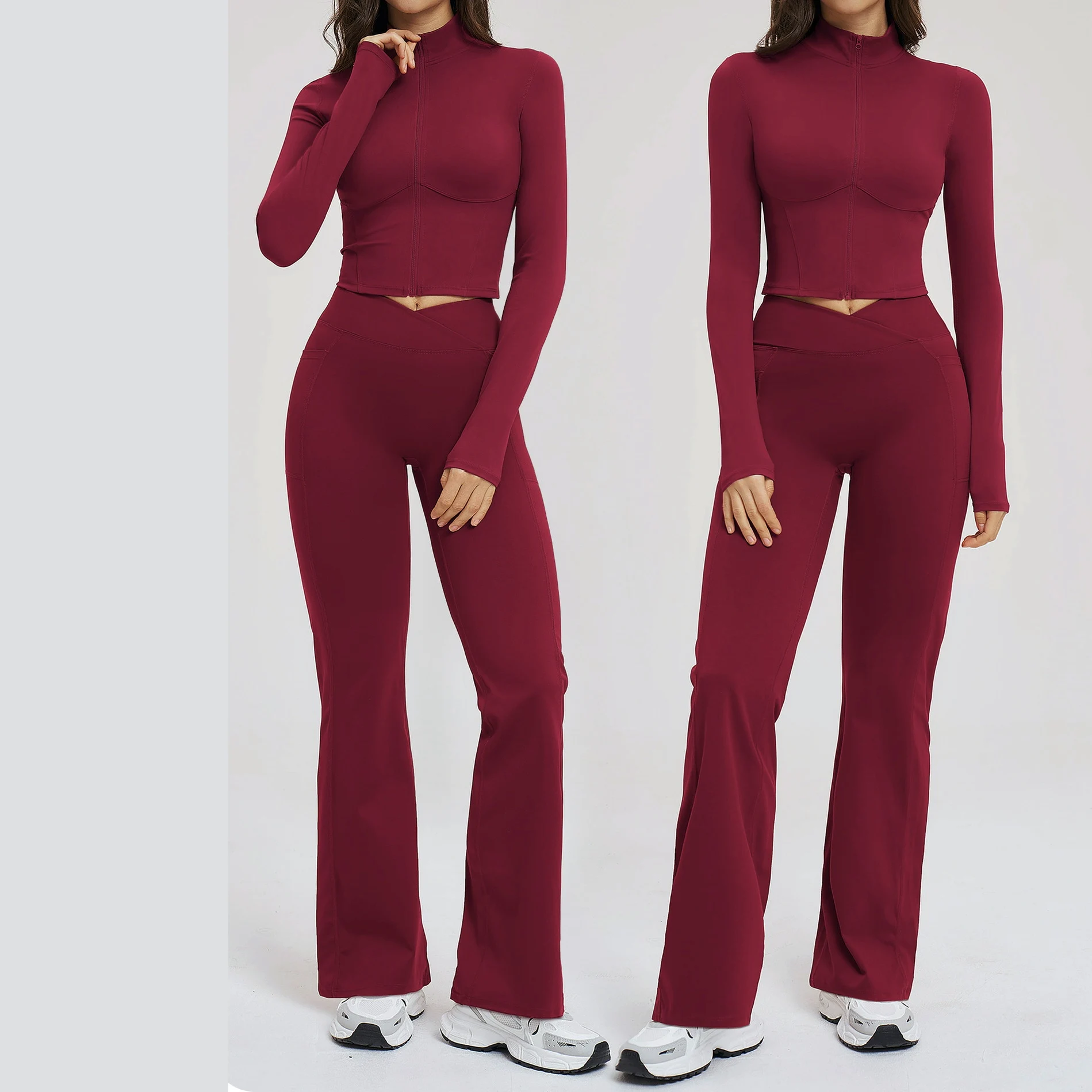 Ningyu 2 PCS New Sports Fitness Clothing Women's Zipper Casual Set Long ...
