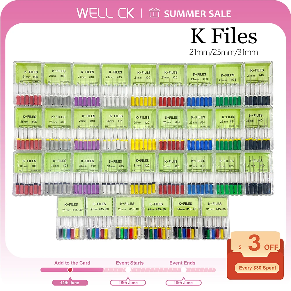 Dental Tools Root Cannal Endo K File 21mm 25mm 31mm Stainless Steel ...