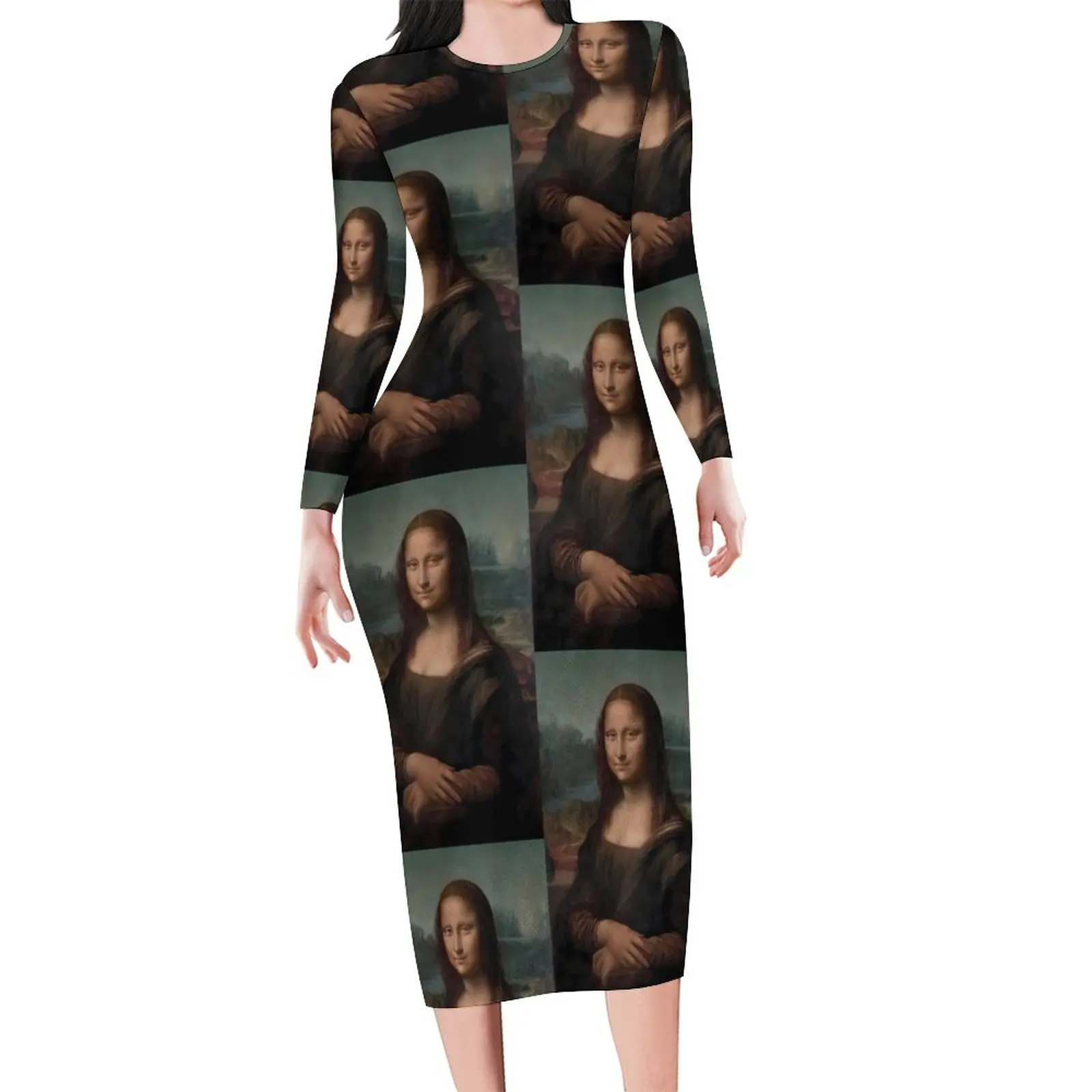 The-Mona-Lisa-Dress-Long-Sleeve-Famous-Painting-Sexy-Dresses-Spring ...