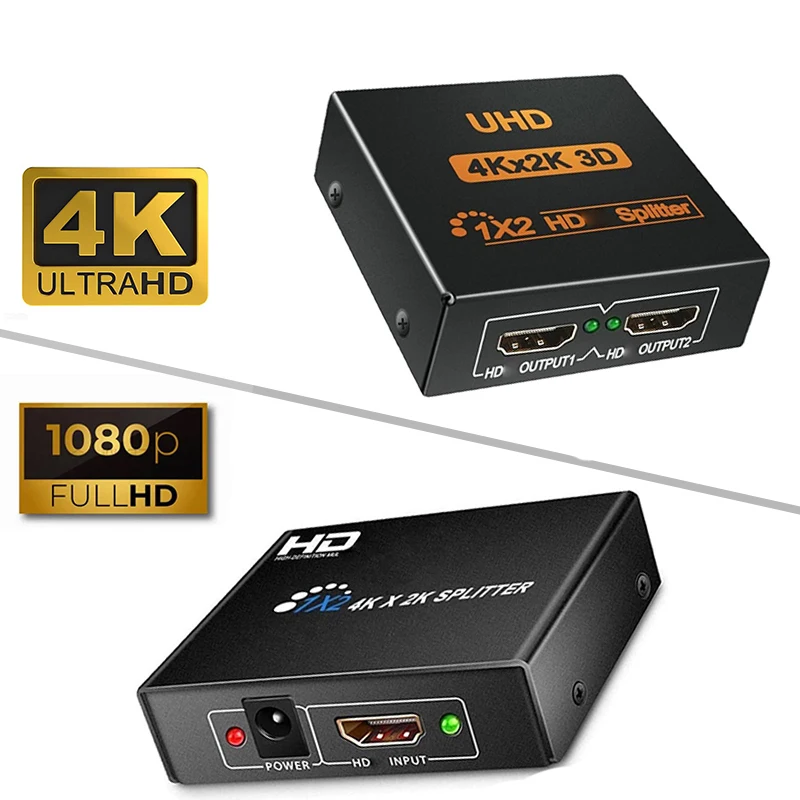 1 in 2 out HDMI-compatible Splitter 4K/1080P 1x2 Video Converter HDCP ...