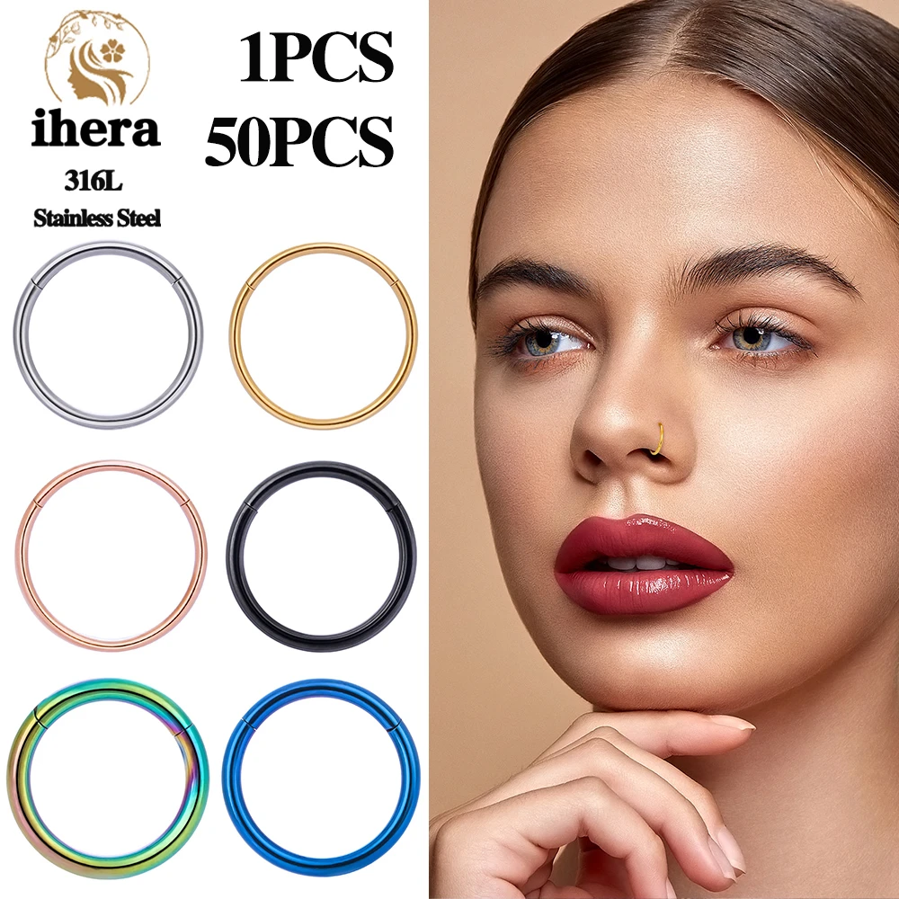 1/50PC 316L Stainless Steel Hinged Segment Nose Ring Septum Piercing ...