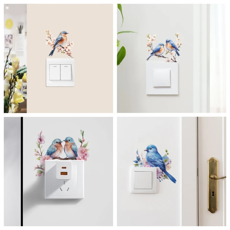 Flowers and birds Switch Wall Sticker PVC Removable Waterproof sticker ...