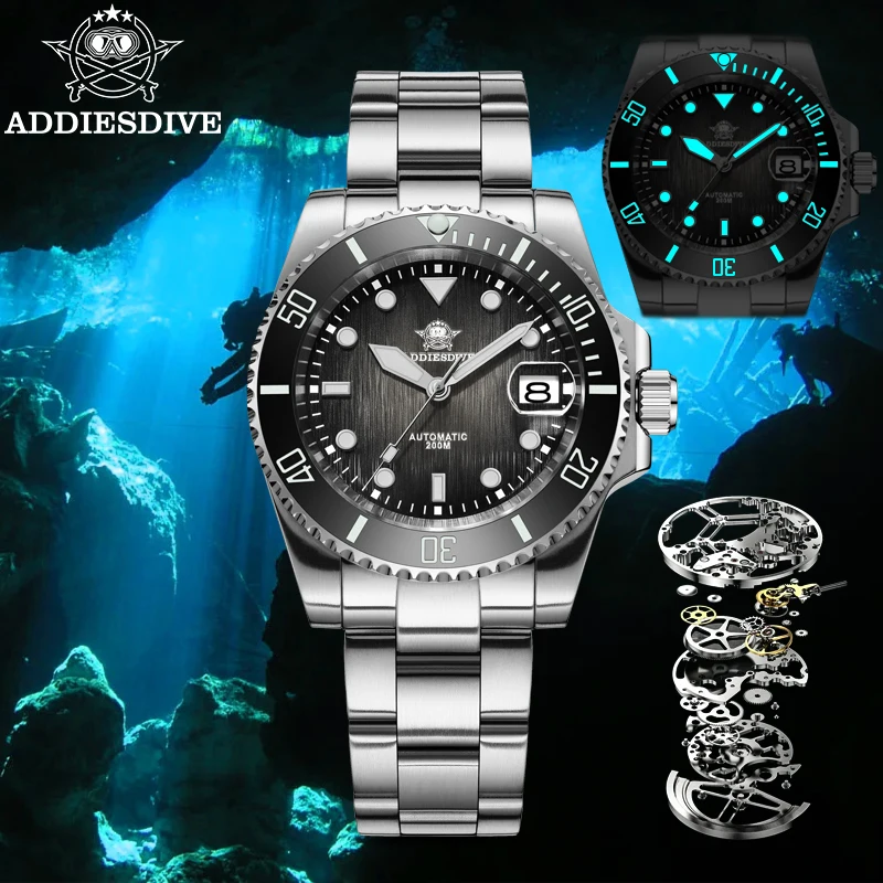 ADDIESDIVE New 41mm Men Automatic watches Sapphire glass BGW9 Green ...