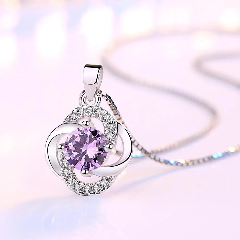 Weibliche-925-Sterling-Silber-Blume-Amethyst-Anh-nger-und-Halsketten-f-r-Frauen-Hochzeits-feier ...