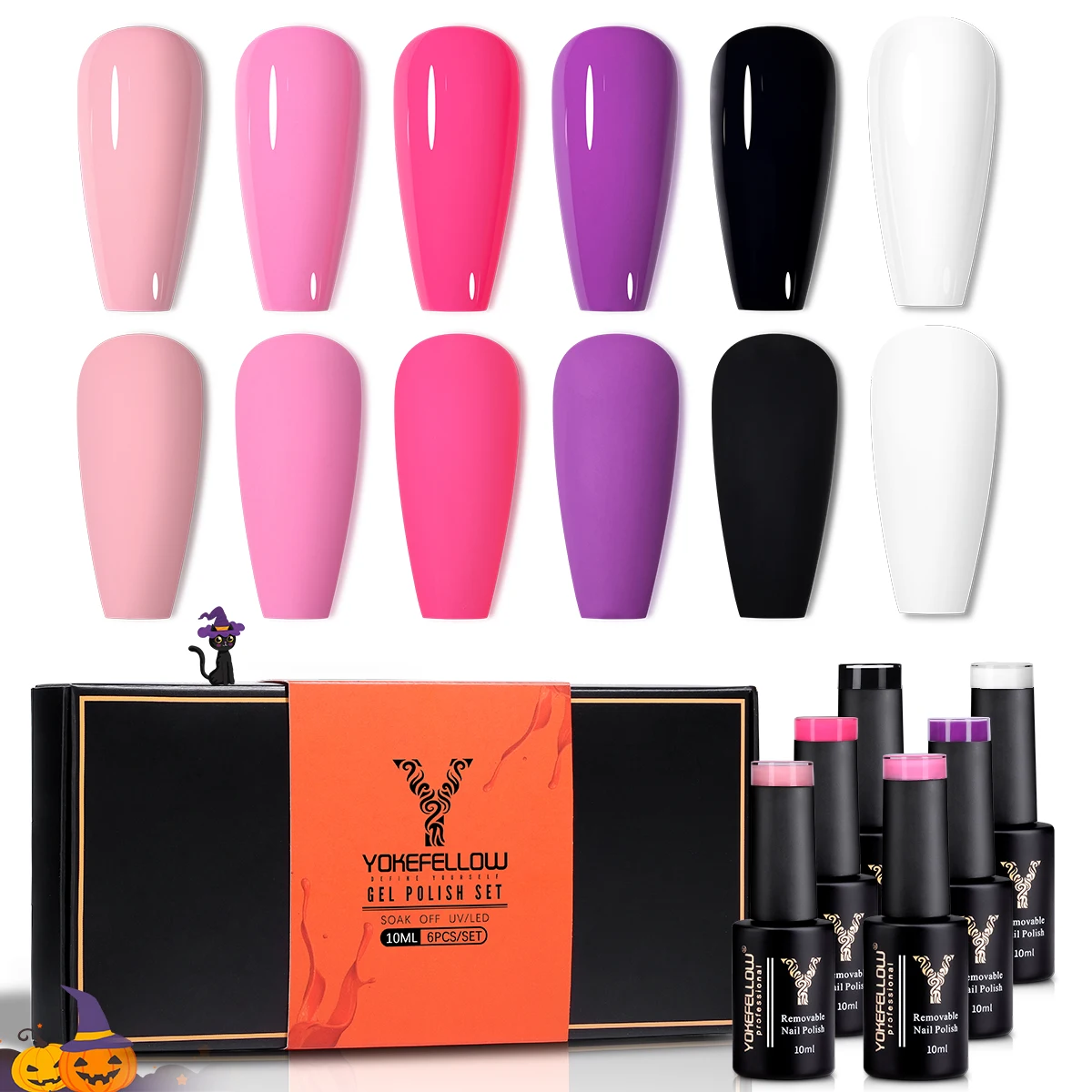 6-Colors-Halloween-Orange-PINK-Black-Gel-Nail-Polish-Set-Black-White ...