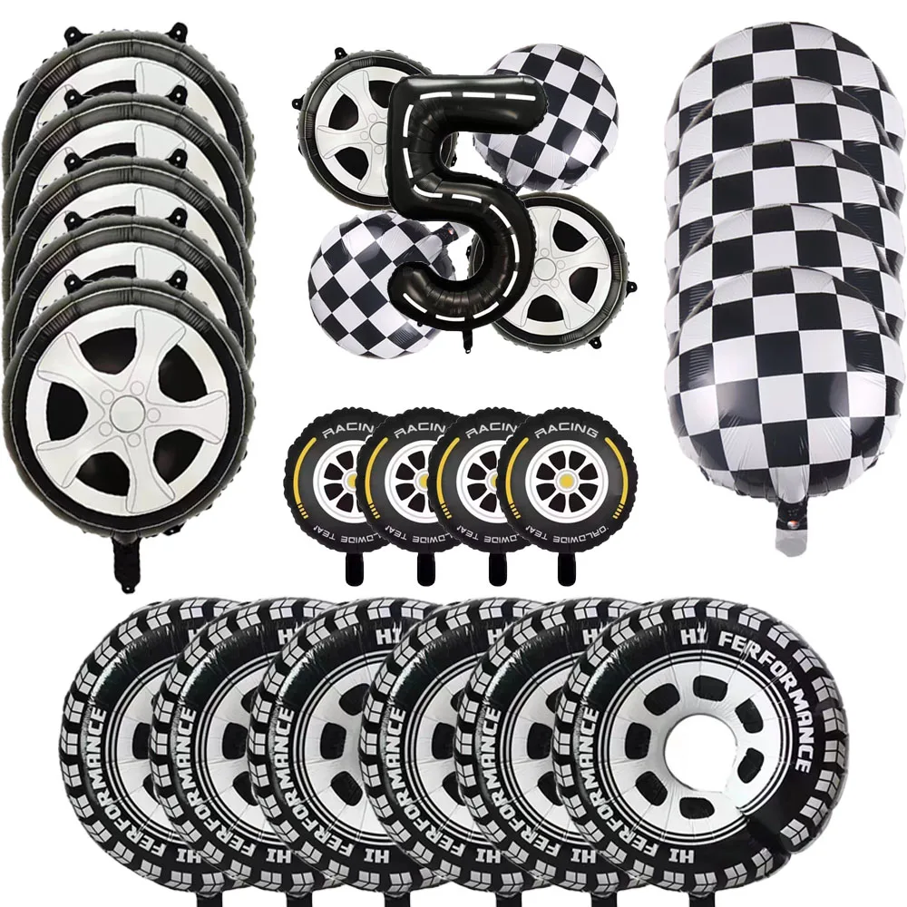 Black-white-Racing-Car-Balloon-toy-Wheel-Balloon-Checkered-Racing ...