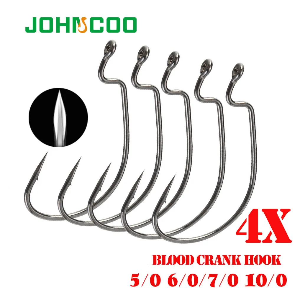 JOHNCOO-10pcs-4X-Blood-Fishing-Hook-Carbon-Steel-Wide-Crank-Hook-Offset ...