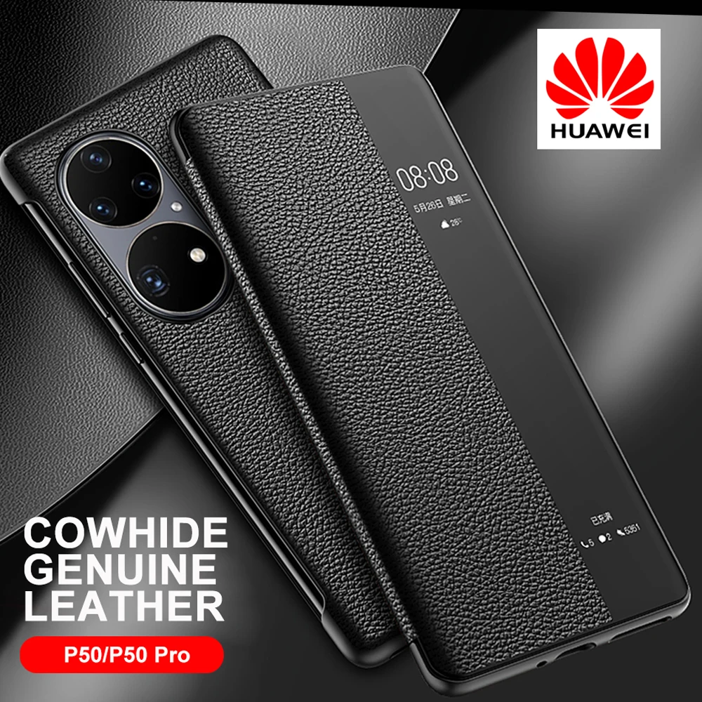 Funda-con-Tapa-de-cuero-genuino-para-Huawei-P50-Pro-P50Pro-carcasa ...