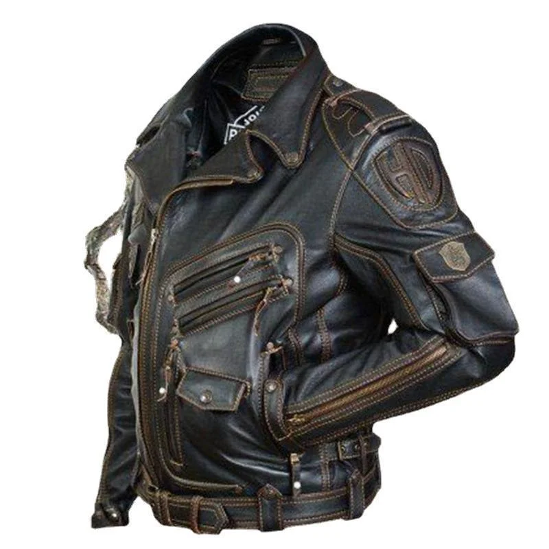 Chaqueta de moto Vintage Ghost Rider para hombre, Parka de cuero Pu con ...