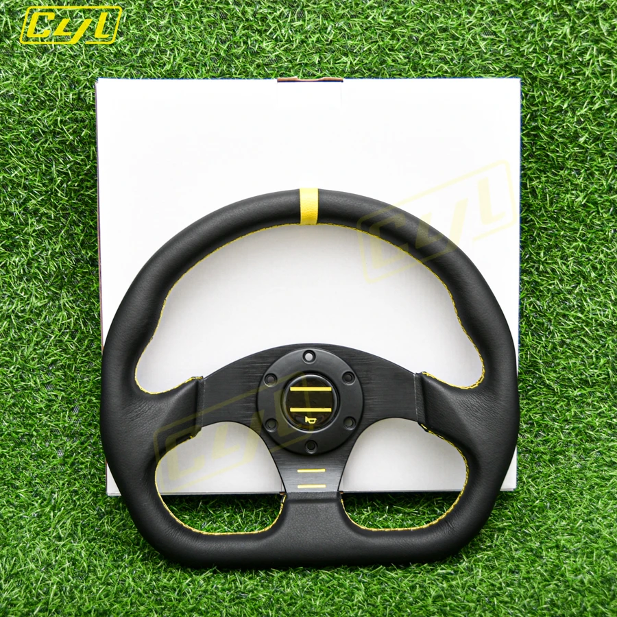 JDM-D-Shape-Steering-Wheel-Universal-Leather-Flat-Corn-Sports-Steering ...