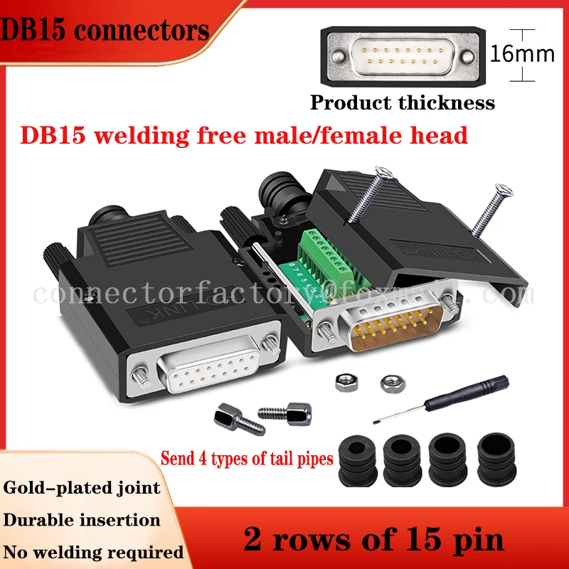 D-SUB Welding Free DB15 Parallel Port 2 rows of 15 pin hole Connectors ...
