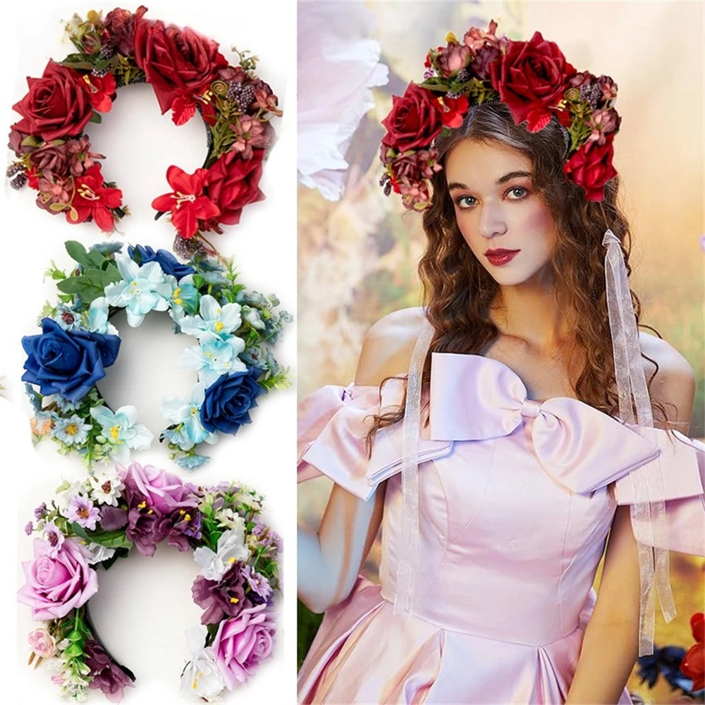Designer-3D-Simulation-Flower-Wreath-Women-Girl-Rose-Flowers-Head-Hoop ...