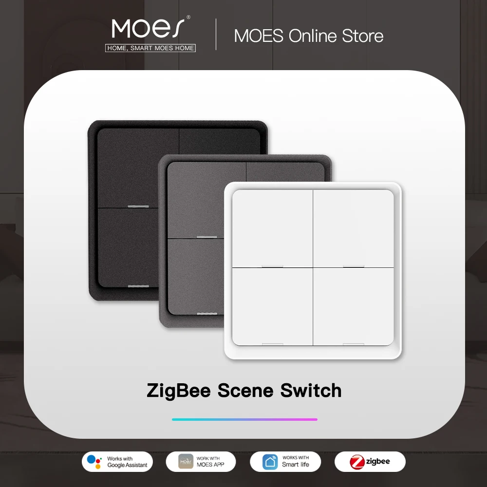 MOES 4 Gang Tuya ZigBee Wireless 12 Scene Switch Push Button Controller Battery Powered ...