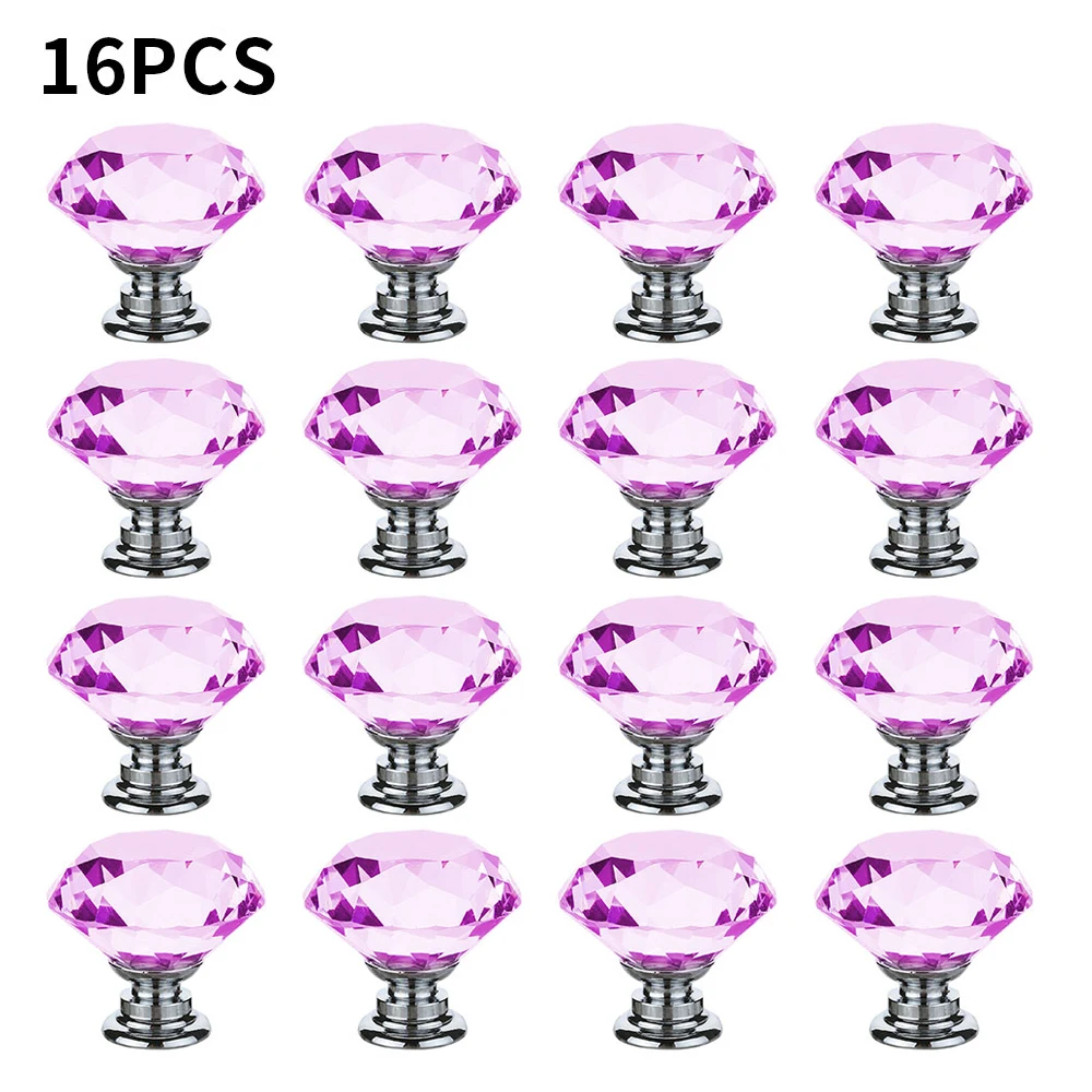 16Pcs-Acrylic-Crystal-Knobs-Cupboard-Drawer-Pull-Handle-Pink-Door-Knob-Diamond-Shape-Cabinet ...