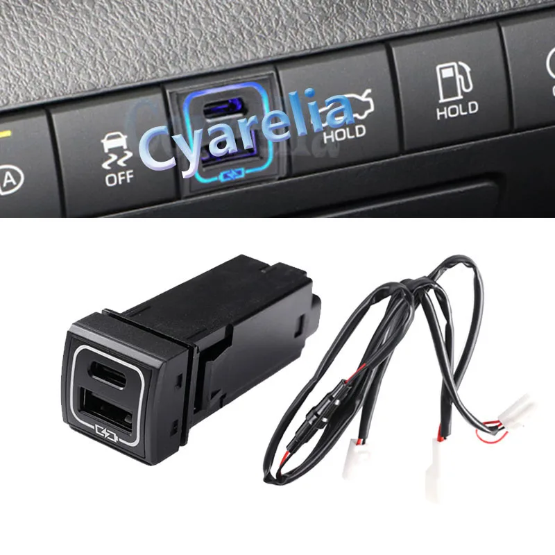 Blue-Light-Car-Charger-TYPE-C-PD-QC3-0-USB-Interface-Socket-For-Toyota ...