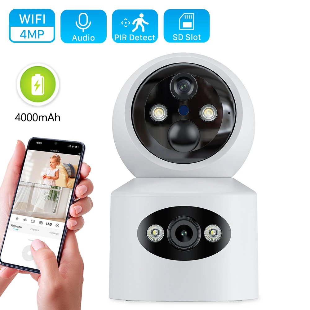 4MP-Wirelesss-WiFi-Camera-With-4000mAh-Battery-Dual-Lens-Dual-Screen-Ai ...