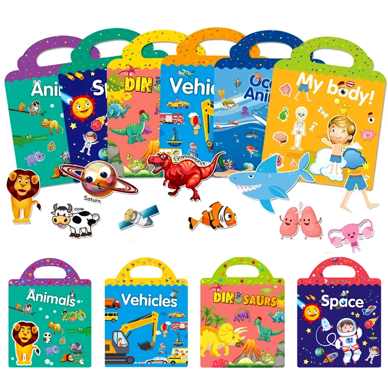 Kids Reusable Sticker Book Multiple Scenarios Cartoon DIY Puzzle ...