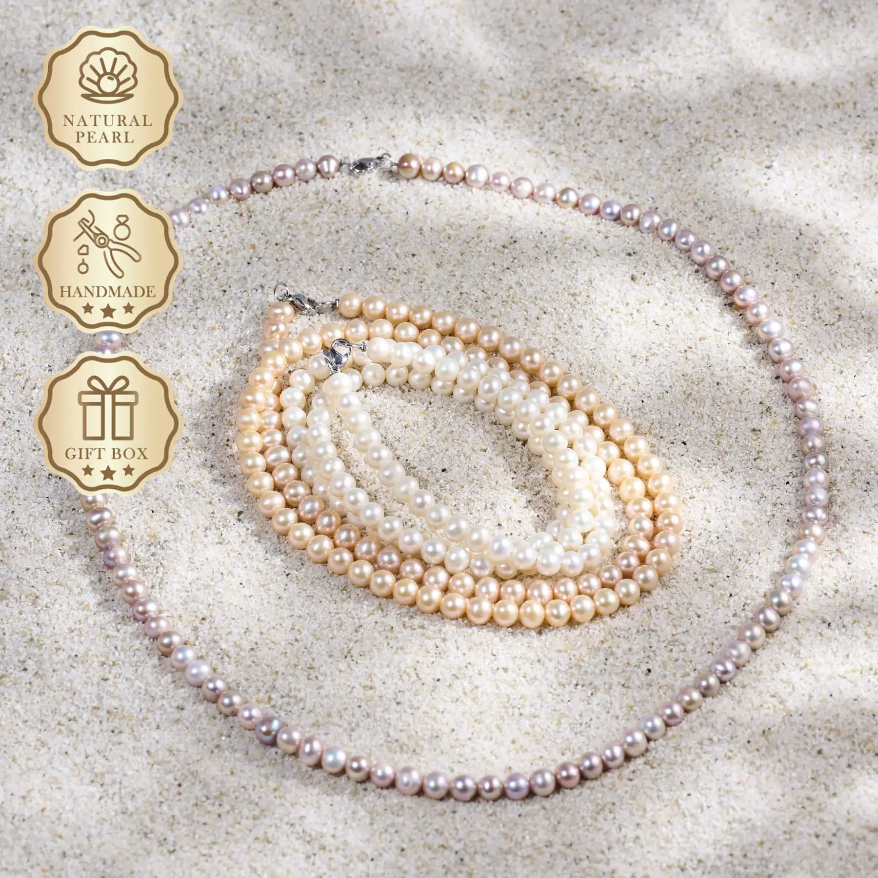 MYSOYA Natural White, Pink & Purple Freshwater Pearl Necklace, 5–6mm ...