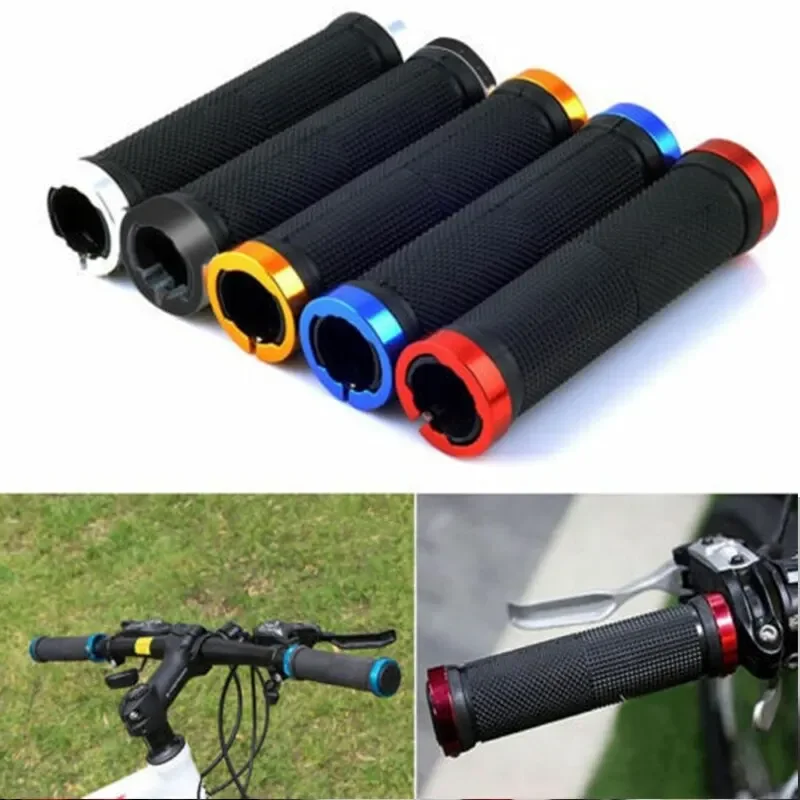 PE-Rubber-MTB-Grips-Alloy-Cuffs-Bilateral-Lock-Bicycle-Handle-Grip-Anti ...