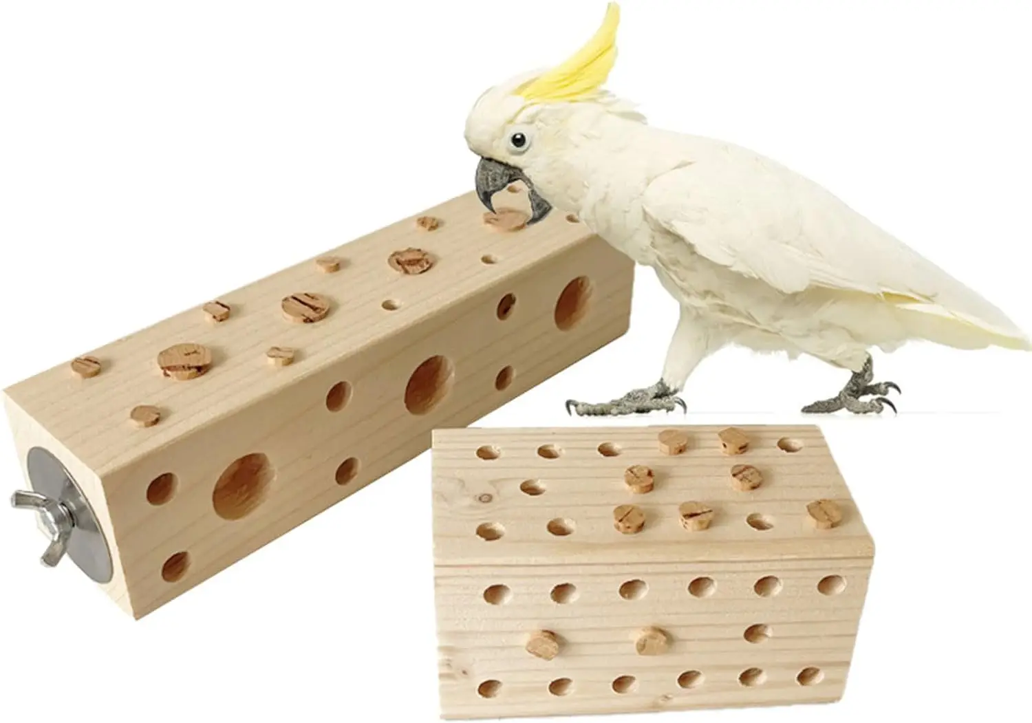 Large-Bird-Toy-Birdcage-Biting-Toy-Natural-Wooden-Block-Parrot-Chewing ...