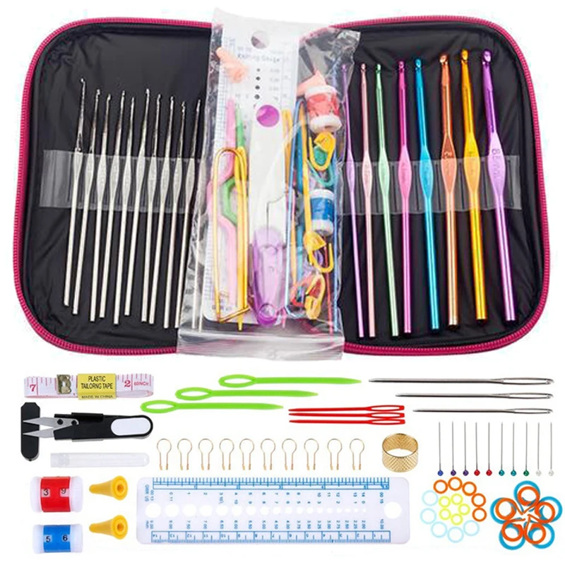 100pcs-Crochet-Hook-Set-With-Yarn-Knitting-Needles-Sewing-Tools-Set ...