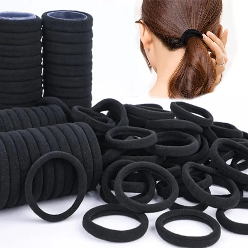 50PCS-Cotton-Black-Elastic-Hair-Ties-For-Women-Ponytail-Seamless-Soft ...