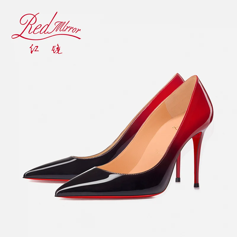 Elegant Woman Heeled Shoes New Red Black comfortable Pointed Toe Pumps ...