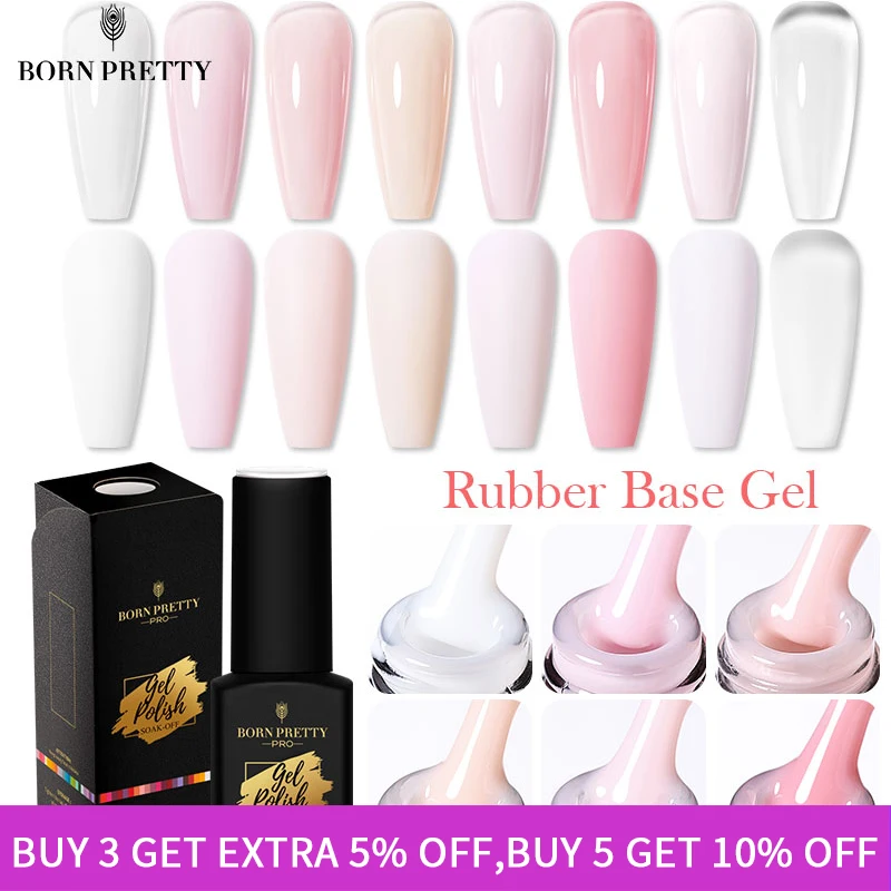 Born Pretty Pro Milky Pink Rubber Base Gel Nail Polish Glitter 15ml Semi-permanent Varnish Soak ...