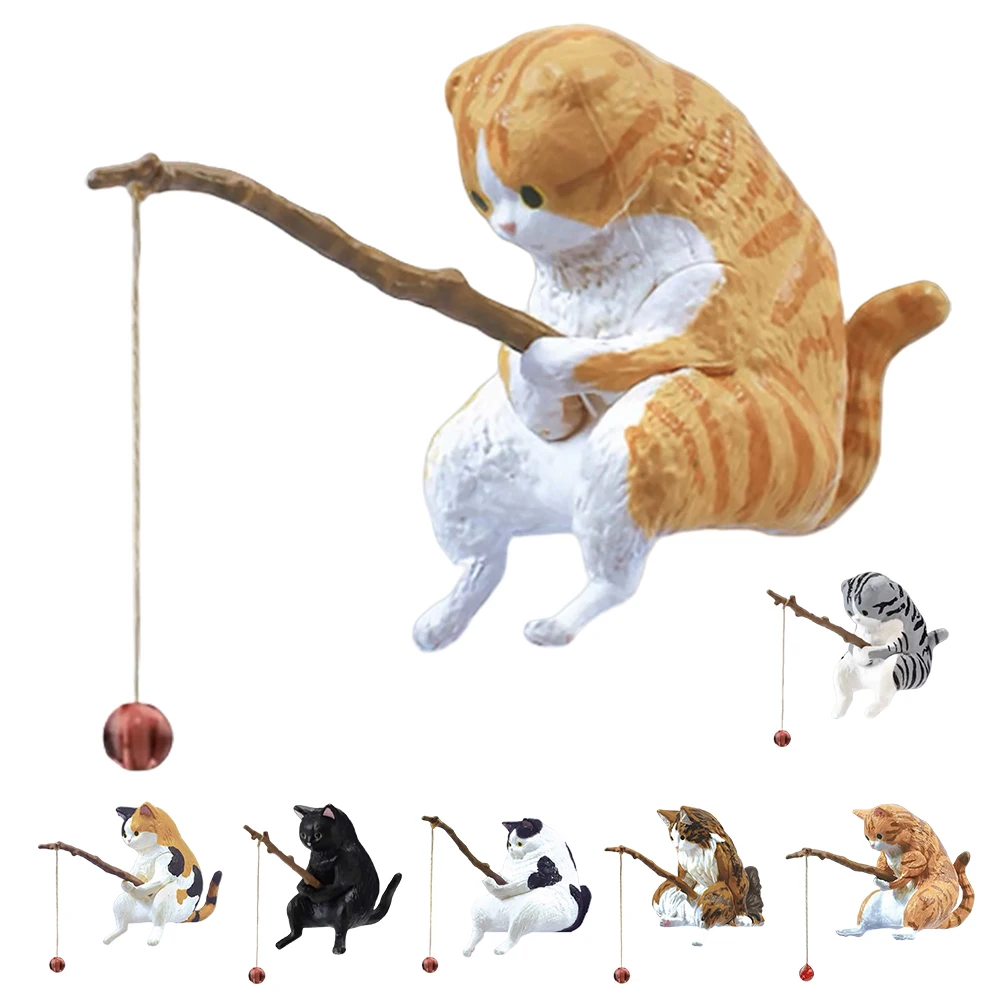 5-1PCS-Fishing-Cat-Ornament-Fish-Landscaping-Cartoon-Cat-Statue-Cute ...