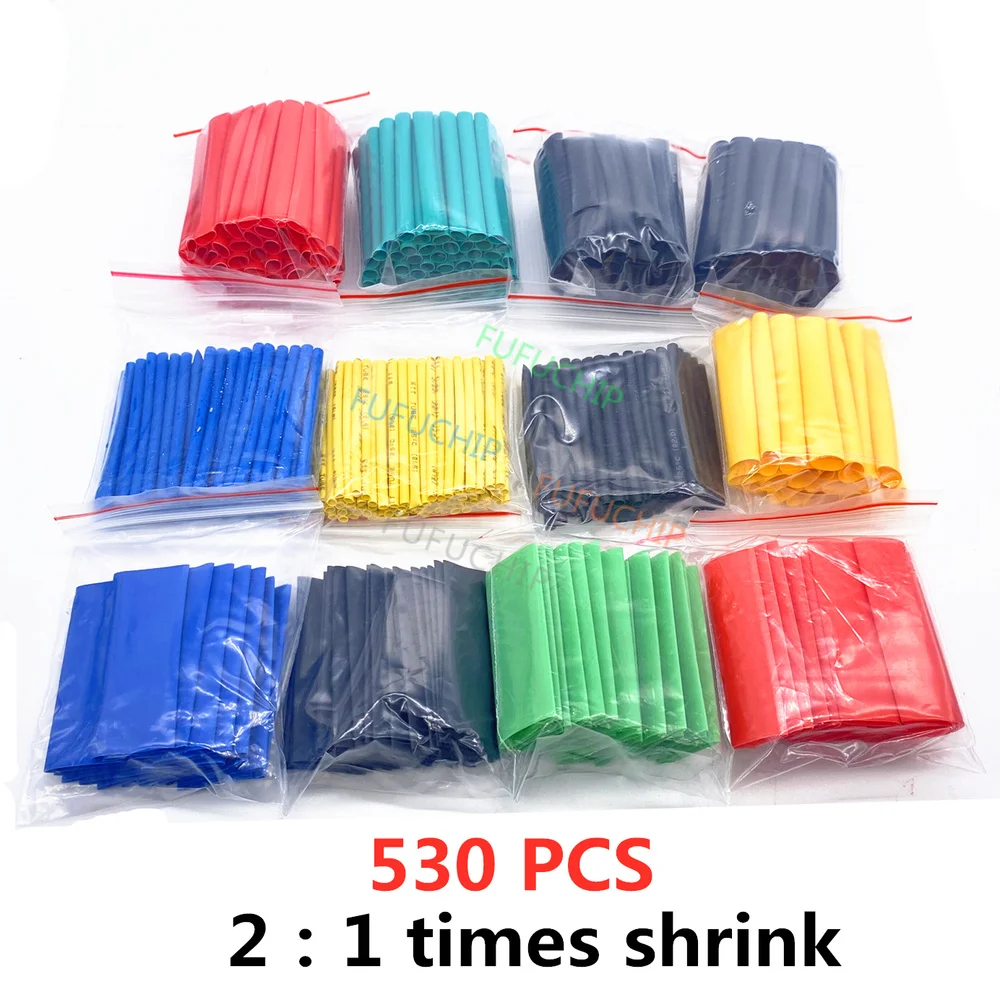 530pcs/Set Polyolefin Shrinking Assorted Heat Shrink Tube Wire Cable Insulated Sleeving Tubing ...
